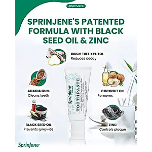 Sprinjene Natural SLS Free Toothpaste with Fluoride for Cavity Protection, Gum Health, Fresh Breath & Helps Dry Mouth for Adults Toxic Free, Preservative Free with Black Seed Oil & Zinc (2 Pack)