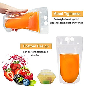 100 Pcs Drink Pouches for Adults, Clear Juice Pouches, Hand-held Reusable Drink Pouches with Straws Funnel Smoothie Heavy Duty Drink Bags for Cold Hot Drinks