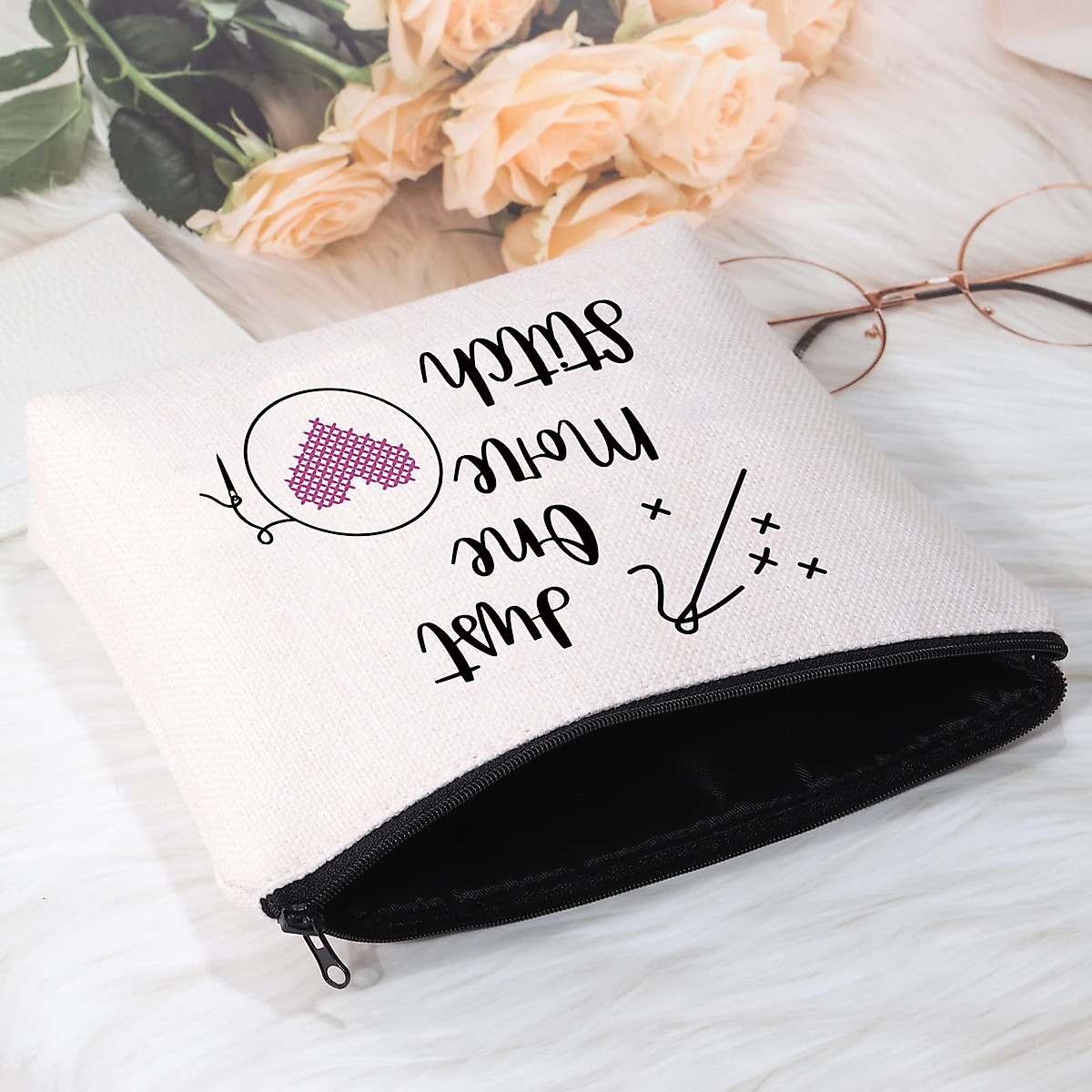 POFULL Cross Stitch Gift Just One More Stitch Cosmetic Bag Craft Love Gift (Just One More Stitch Cosmetic Bag)
