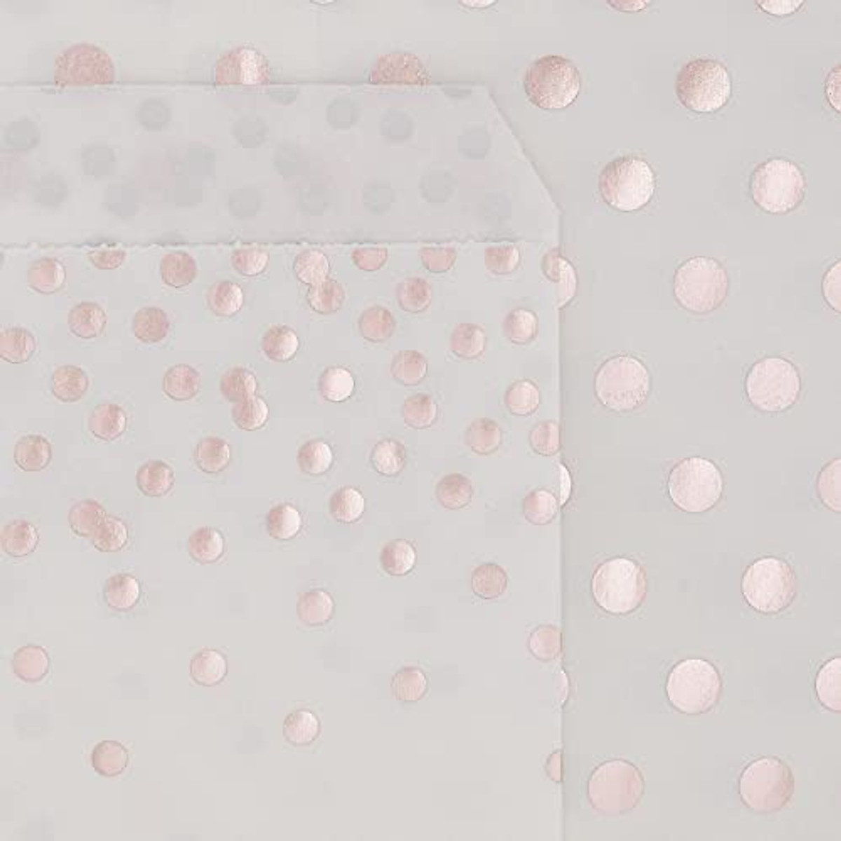 100 Pack Paper Treat Bags for Cookies, Popcorn, Candy Party Favors (2 Rose Gold Foil Designs)