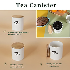 LEETOYI Porcelain Food Storage Containers with Lid, 4.5 Inch 31oz White, Labeled Tea