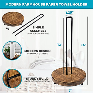 Tribello Modern Farmhouse Paper Towel Holders for Kitchen, Vintage Wire and Wood Countertop Paper Towel Holder