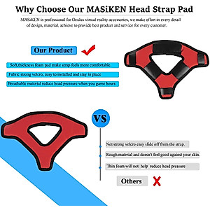 MASiKEN Professional Head Strap Pad for Oculus Quest 2 and Quest Headband Replacement Accessories, Comfortable PU Leather Head Cushion & Reduce Head Pressure (Red)