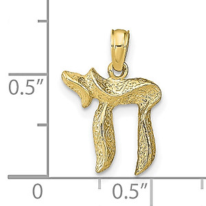 Jewelry Stores Network 10k Yellow Gold Textured Chai Life Symbol Pendant 14 mm x 12 mm