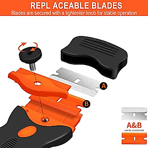 Razor Blade Scraper, 5 Pack Razor Scraper Tool with 20 Plastic and 20 Metal Razor Blades, Cleaning Scraper, for Removing Label, Registration Sticker, Tint, Grease from Windshield, Appliance, Glass