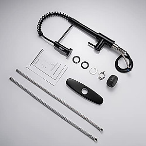 KETIPED Multifunction Matte Black Spring Arched Single Handle Kitchen Sink Faucet SUS 304 Stainless Steel Kitchen Faucet with Pull Down Sprayer and Fixed Rod,SLT-002MB