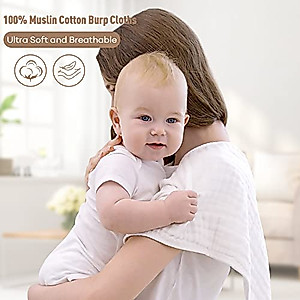 Yoofoss Muslin Burp Cloths for Baby 10 Pack 100% Cotton Baby Washcloths for Boys Girls Large 20''X10'' Super Soft and Absorbent White