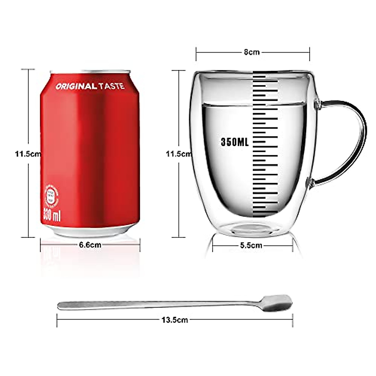 LIBWYS 6 Pack Double Walled Coffee Cups Glasses Mugs, 12oz Espresso Cappuccino Latte Tea Cups with Handle, Heat Resistant Borosilicate Clear Glasses 350ml