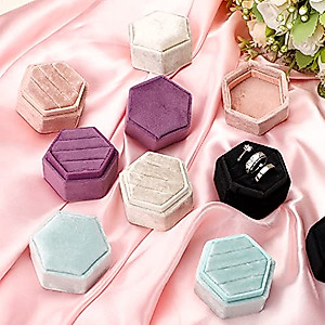 WantGor Velvet Jewelry Ring Box, 3 Slots Hexagon Ring Gift Box Vintage Ring Display Holder Case for Wedding Ceremony Proposal Engagement (Beige, 3 Slots)