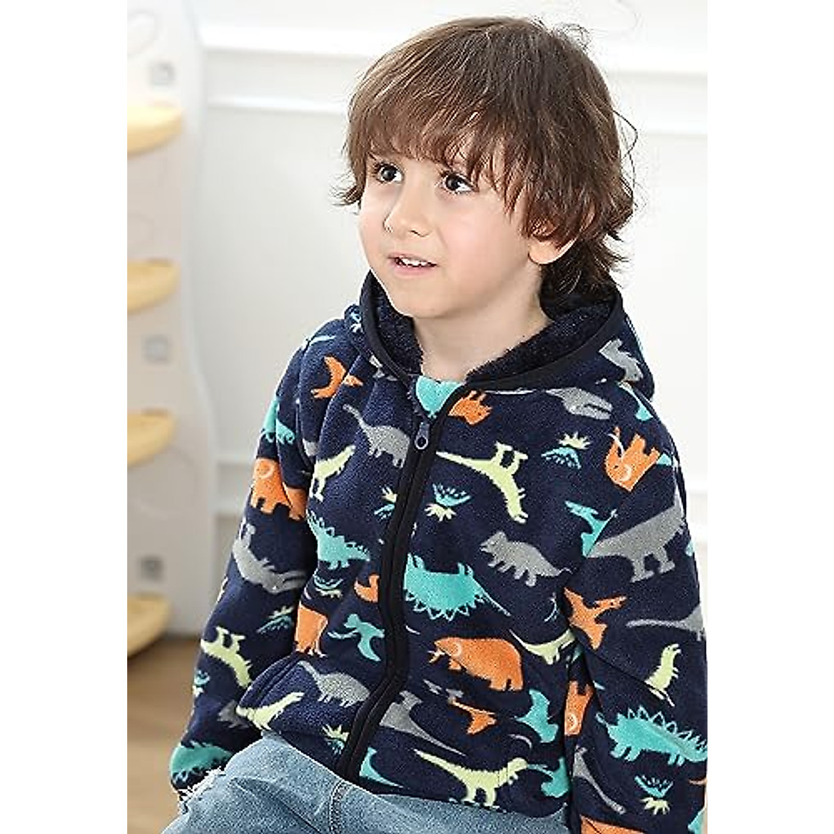 Feidoog Toddler Polar Fleece Jacket Hooded Baby Boys Girls Autumn Winter Long Sleeve Thick Warm Outerwear,Dark Blue,2-3T