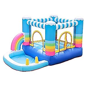 Children's Inflatable Castle Rainbow Inflatable Trampoline Indoor Mini Castle Children's Playground Kindergarten Indoor and Outdoor Toy Playgroundcolors, 290X200X