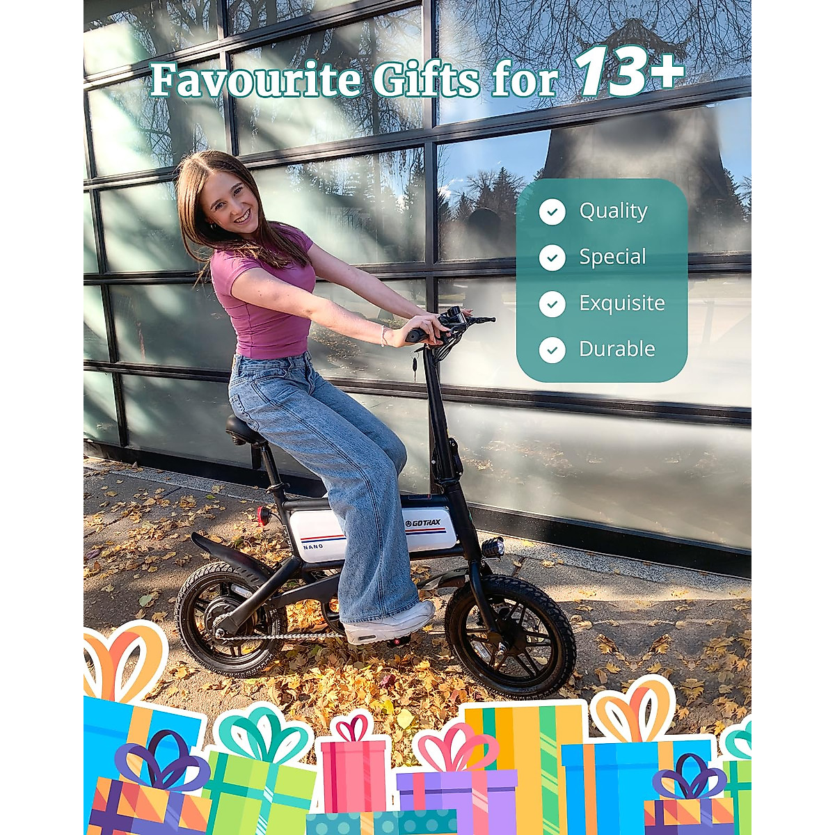 Gotrax Nano 14" Folding Electric Bike, Max Range 25Miles(Pedal-Assist) & Max Speed 15.5Mph, Power by 350W Motor, Adjustable Seat & Dual Fenders, Commuter Electric Bicycle for Adults/Teens Black