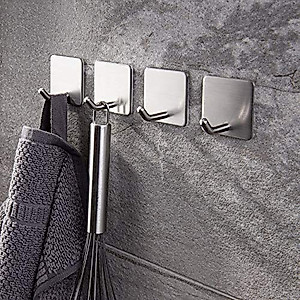 YIGII Towel Hooks/Bathroom Hook - Self Adhesive Hooks Office Hooks Hanging Keys for Kitchen Stick on Wall Stainless Steel 4 Packs