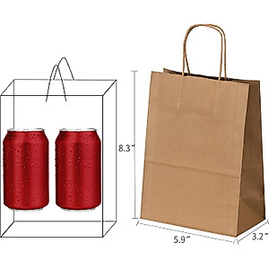 RACETOP Small Brown Kraft Paper Bags with Handles Bulk, 5.9"x3.2"x8.3" 50Pcs Small Brown Gift Bags, Mini Paper Bags, Gift Bags Bulk, Goodie Bag, Retail Bags, Gift Wrap Bags, Shopping Bags