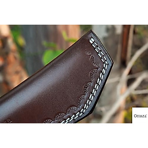 Ottoza Handmade Leather Knife Sheath SIDE DRAW Knife Sheath - Bushcraft Knife Sheath - Hunting Knife Sheath - Survival Knife Sheath - Vertical Knife Sheath Dark Brown TOP GRAIN LEATHER No:206