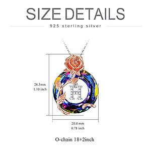 OJK H Necklace Sterling Silver Rose Initial Letter Pendant Necklace with Circle Volcano Crystal Birthday Anniversary Christmas Graduation Mothers Day Jewelry Gifts for Women Her Girls