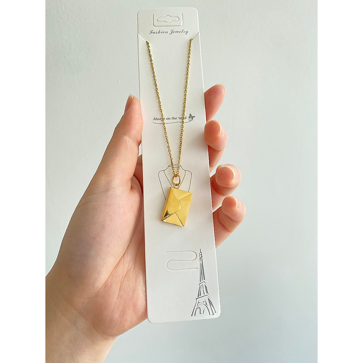 mintolex Envelope Necklace with Message Love You for Her Hidden Message Secret Locket Necklace Stainless Steel Love Letter Necklace Birthday Gifts for Mom/Wife/Girlfriend(Gold)