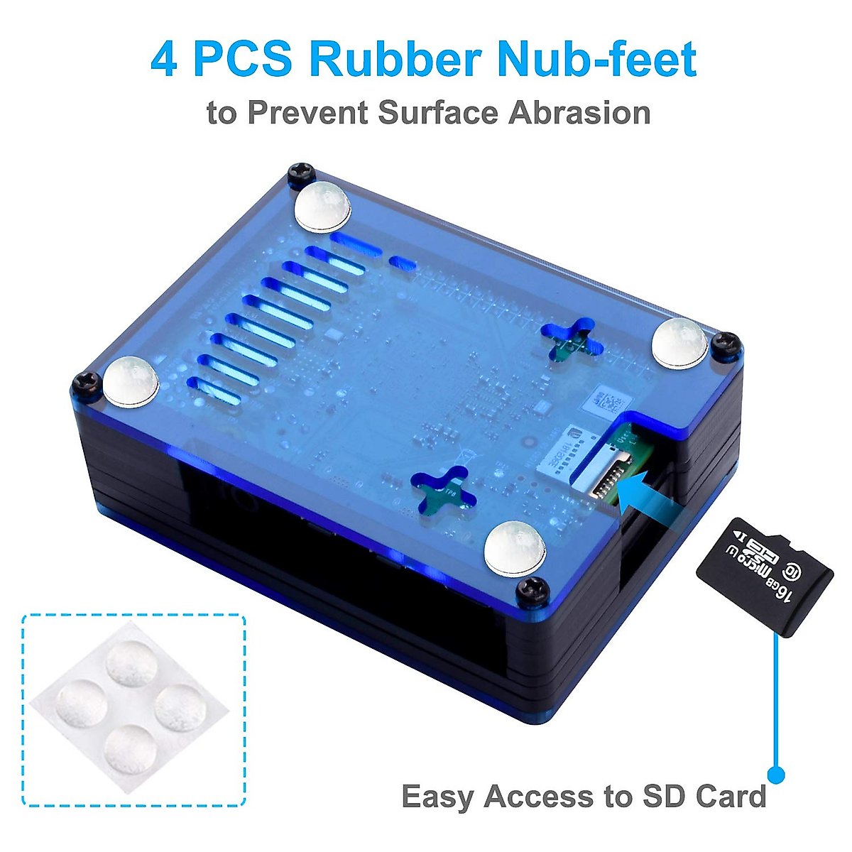 Miuzei Raspberry Pi 4 Case with Fan Cooling , 4 Pcs Aluminum Heat Sinks , Case for Raspberry Pi 4 Model B -Black/Blue (Pi 4 Board Not Included)