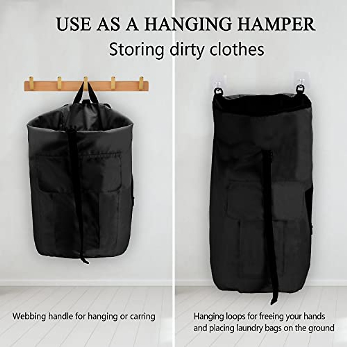 115L Laundry Bag Backpack Extra Large - Heavy Duty Laundry Bag with External Pocket and 2 Pockets with Zipper, Black Durable Laundry Bag with Labor-saving belt, Sturdy Waterproof Laundry Hamper for Travel, Apartment, Laundromat