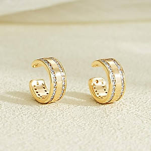 Fettero Women's Ear Cuff Earring Gold Non-Pierced Ear Cartilage Clip on Wrap Hoop 14K Gold Plated Tiny Cubic Zirconia Simple Minimalist Delicate Handmade Hypoallergenic Jewelry