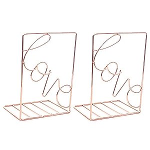 SZYAWsd File Sorters 2Pcs/Pair Creative Love Shaped Metal Bookends Desk Storage Holder Shelf Book Organizer Stand (Color : Rose Gold)