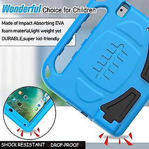 LTROP Kids Case for iPad 6th/5th Generation (2018/2017), iPad 9.7 Inch Case, iPad Air 2 Case for Kids, Built in Screen Protector, Shockproof Handle Stand Case for iPad 9.7 6th/5th Gen/Air 2, Blue