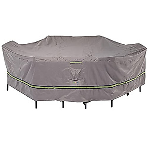 Duck Covers Soteria Waterproof 109 Inch Rectangular/Oval Patio Table with Chairs Cover, Outdoor Table and Chair Cover, Grey