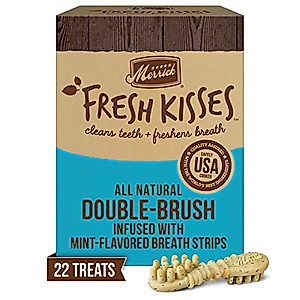 Merrick Fresh Kisses Natural Dental Chews, Toothbrush Shape Treat Infused With Real Mint, For Large Dogs - 22 ct. Box