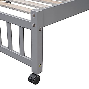 Twin Over Full Bunk Beds with Storage, Wooden L-Shape Bunk Bed Frame with 6 Drawers and Flexible Shelves, Bottom Platform Bed with Wheels can Movable, No Box Spring Needed (Grey)