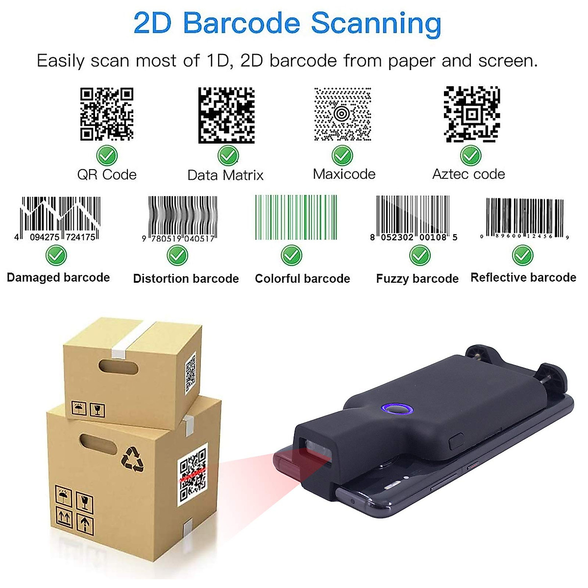Bluetooth 2D Barcode Scanner,Symcode Portable Back Clip with Bluetooth Function 1D 2D QR Bar Code Reader Scanner PDF417 Data Matrix Maxicode, Automatically Wireless Bluetooth Connect