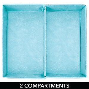 mDesign Fabric Drawer Organizer Bin Dividers for Baby Nursery Dresser, Closet, Organization - Bins Hold Clothes, Diapers, Cream, Toy, Blankets - 2 Pack, Turquoise Blue/White Polka Dot