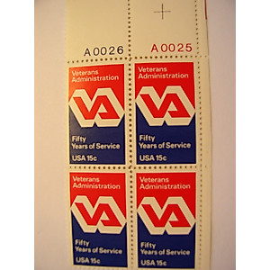 US Postal Stamps, 1980, Veterans Administration, S# 1825, Plate Block of 4, MNH