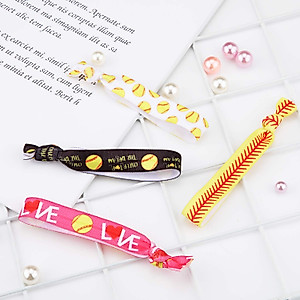 WILLBOND 32 Pcs Softball Hair Ties for Girls Softball Hair Scrunchies Accessories Elastic Sports Ribbon Bracelet for Players, Coaches, Teams