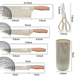 Knife Set, 6-Piece Khaki Professional Kitchen Knife Set for Chef, Super Sharp Knife Set with Universal Knife Block, Anti-Rust Stainless Steel Kitchen Knife Block Set, Ergonomical Design (Khaki)