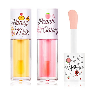 2 PCS Crystal Jelly Lip Oil Hydrating Lip Gloss Plumping Lip Tint Moisturizing Transparent Toot Lip Balm, Long Lasting Nourishing Lip Glow Oil Lip Care Products