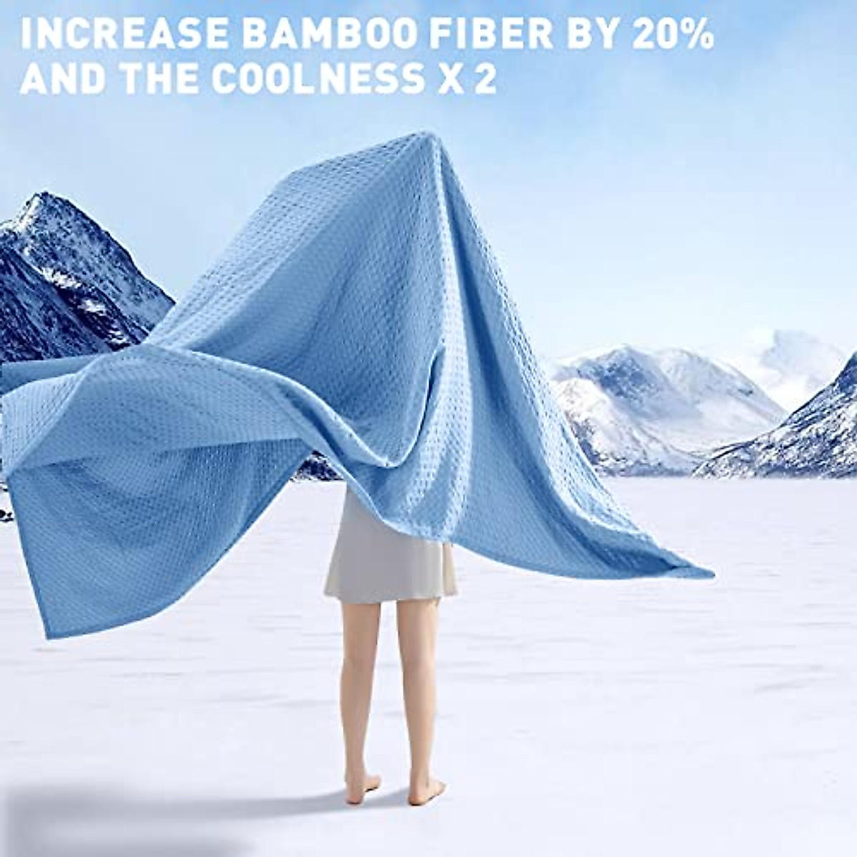 LBRO2M Waffle Blanket Twin Size Bamboo Cotton Cooling,Summer Lightweight Bed Sofa Couch Throws Blankets,Super Soft Cool Weave Travel for All Season, Lake Blue
