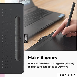 Wacom Intuos Medium Bluetooth Graphics Drawing Tablet, Portable for Teachers, Students and Creators, 4 Customizable ExpressKeys, Compatible with Chromebook Mac OS Android and Windows - Black