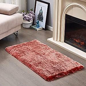 JONIYEAR Luxury Soft Fluffy Faux Fur Throw Area Rug for Bedroom 2' x 4', Small Decorative Fuzzy Bedside Rugs, Shaggy Plush Thick Floor Mat Carpet for Living Room Dorm Kids Room, Washable, Burgundy
