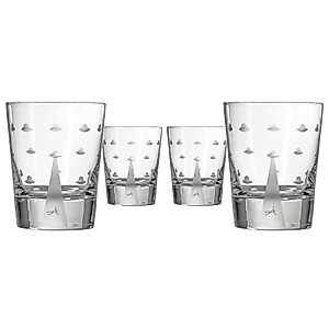 Rolf Glass UFO Mothership Double Old Fashioned Glass 13 ounce | Engraved Whiskey Glass | Lead-Free Glass | Etched Whiskey Tumbler Glasses | Proudly Made in the USA (Set of 4)