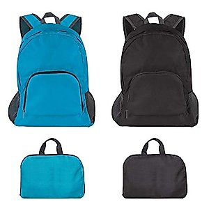 DaKuan Pack of 2 Lightweight Foldable Backpack, Water Resistant Travel Hiking Packable Backpack 20 Liters (Black & Blue) for Camping, Outdoor, Travel Cycling