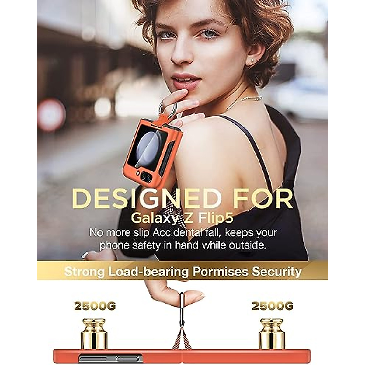 AICase for Samsung Galaxy Z Flip 5 Case with Ring, Protective Slim Thin Fit Women Girl Cute Phone Case for Samsung Galaxy Z Flip 5 5g, Orange
