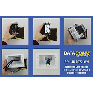 DATA COMM Electronics 45-0072-WH Commercial Grade Recessed AV/HDMI Cable Conceal Plate with 20 Amp Dual Power Receptacle