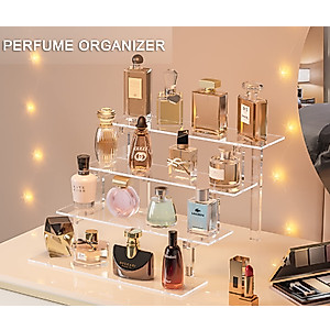 Acrylic Risers Display Stands, Clear Perfume Organizer, 4 Tier Diaplay Riser Shelf Compatible with Funko POPs Amiibo Nendoroids, Lotion Holder Cupcake Stand Shot Glass Display Tiered Table Shelf Stand