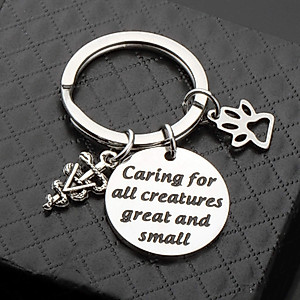 WSNANG Veterinarian Jewelry Caring For All Creatures Great And Small Keychain Veterinary Technician Gifts Vet Tech Jewelry Veterinarian Graduation Gifts (Veterinarian Keychain)