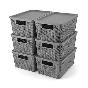 EOENVIVS Plastic Storage Basket with Lids Set of 6 Lidded Storage Bins Shelf Baskets for Organizing Containers Small Baskets for Shelves Drawers Desktop Closet Playroom Classroom Office, Grey