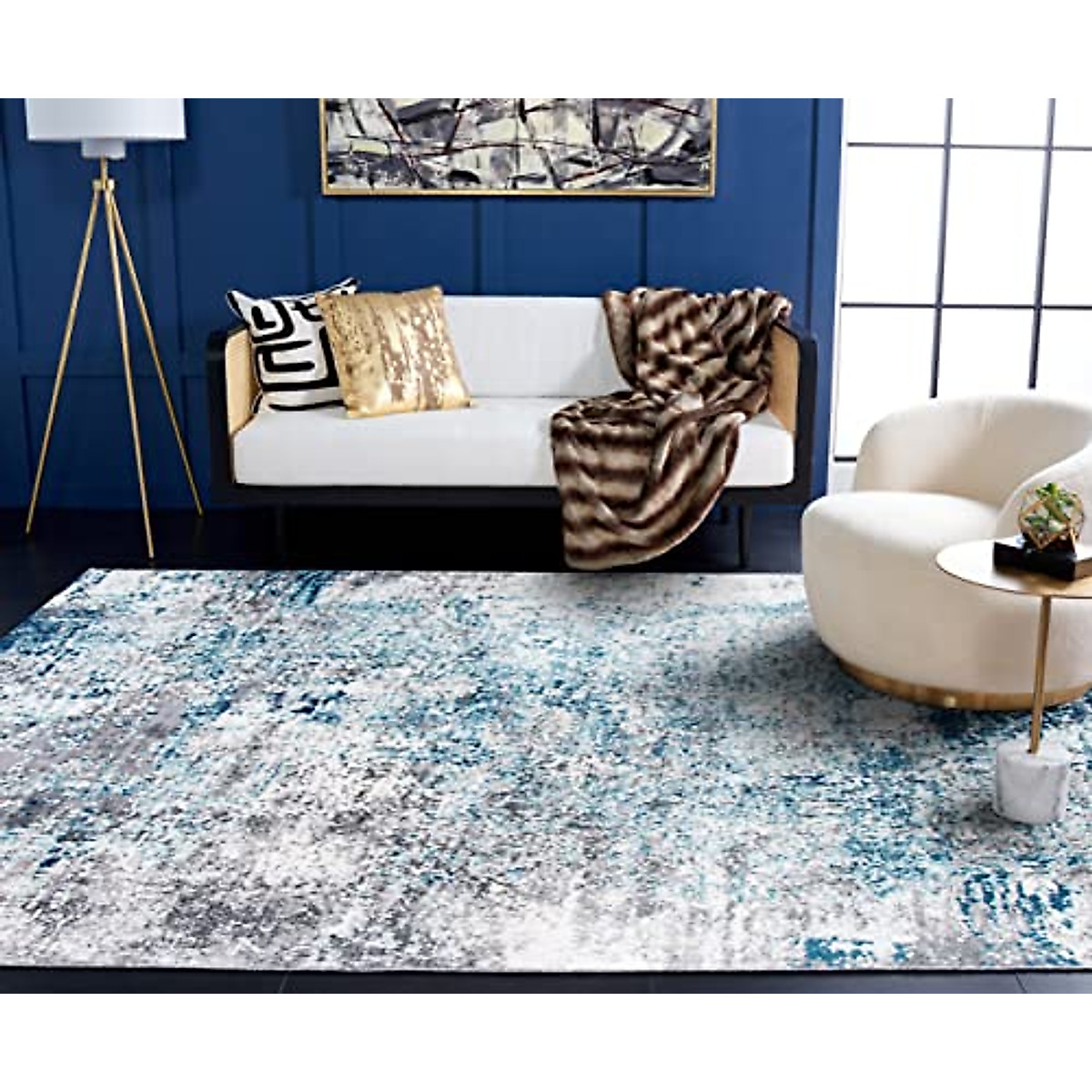 Safavieh Aston Collection 11' x 15' Light Blue/Grey ASN705M Modern Abstract Non-Shedding Living Room Bedroom Area Rug