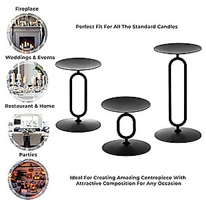 Candle Holders Black Metal Base Candleholders for Desk Top Decoration Table or Mantel Centerpiece in Dining & Living Room, Candelabra for flameless LED, Sphere & Pillar Candles (Set of 3)