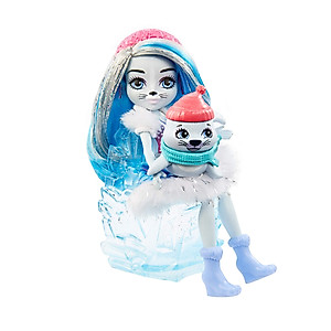 Mattel Enchantimals Fishing Friends Ice Fishing Playset with Sashay Seal Small Doll (6-in) & Blubber Animal Figure, Add Water and Use Poles to Catch Fish, Great Gift for 3-8 Year Olds