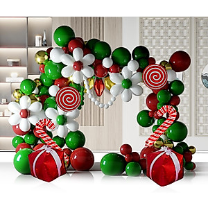 152 Pec Christmas Balloons Christmas Balloon Arch Kit ， Christmas Garldand Xmas Green Red Golden White Candy Balloons Gift Box For Christmas Party Decoratives Backdrop