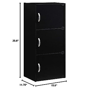 HODEDAH IMPORT 3-Shelf Bookcase Cabinet, Black